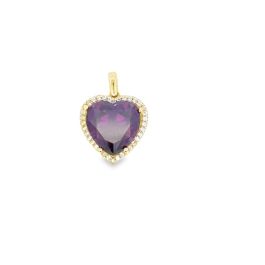 Pandantiv cu inima mov din Aur Galben 14K Big Heart Pendant
